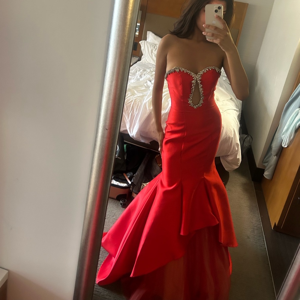 Custom Mermaid Red Evening Gown - Gem